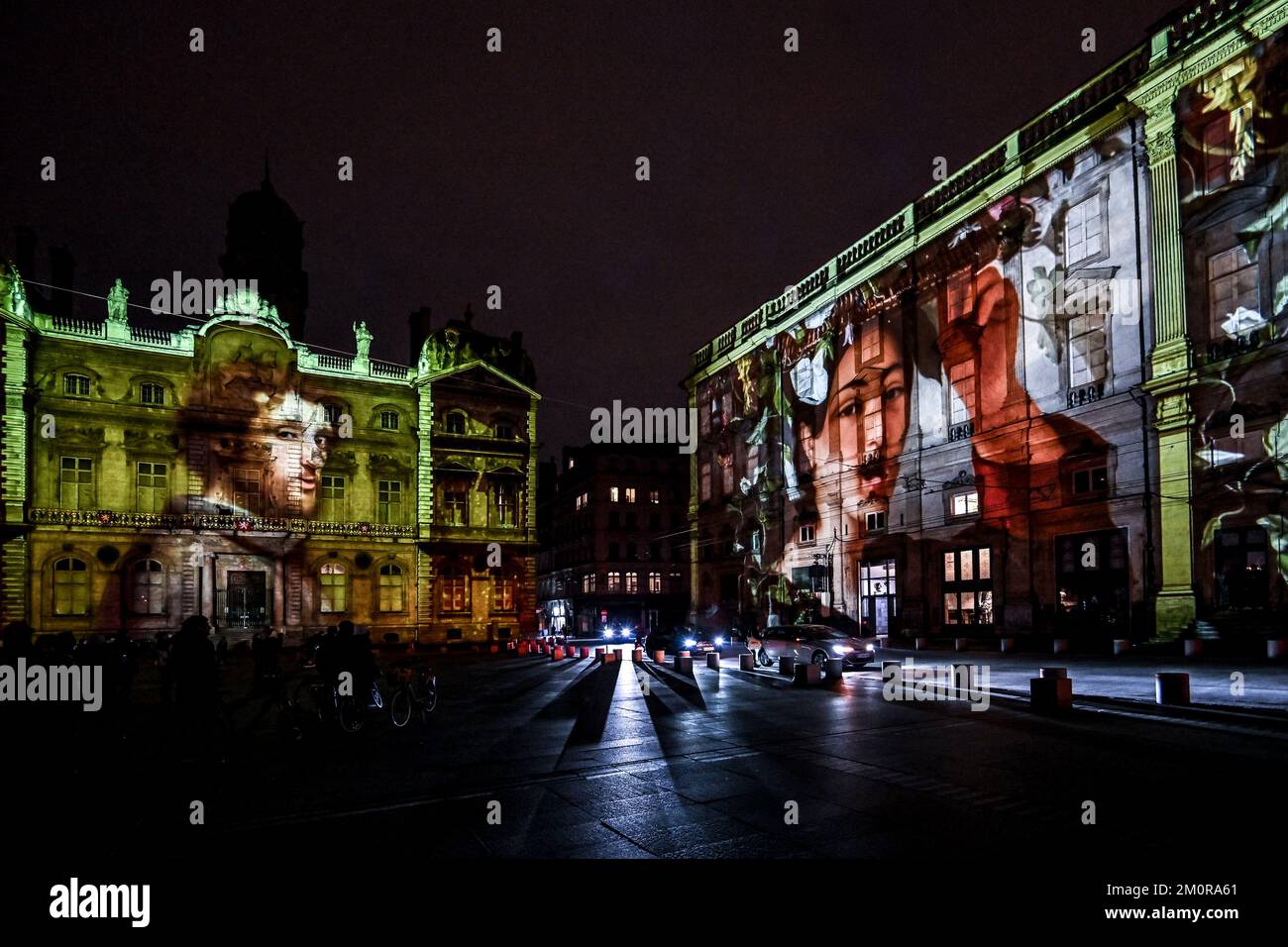 Place des Terreaux hosts a light show during Fete des Lumieres (Lights Festival) 2022 in Lyon ...