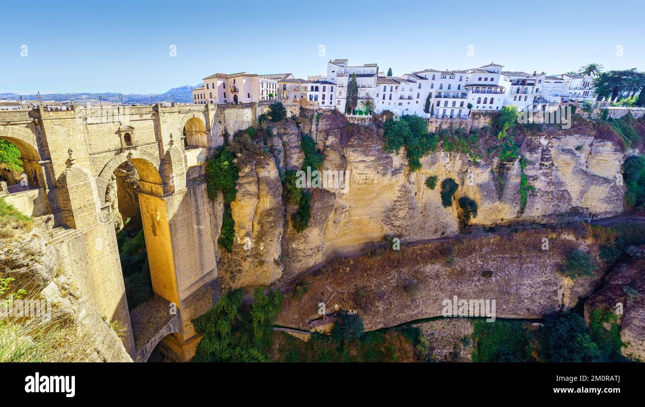 Stunning gorge with the New Bridge in the picturesque Andalusian ...