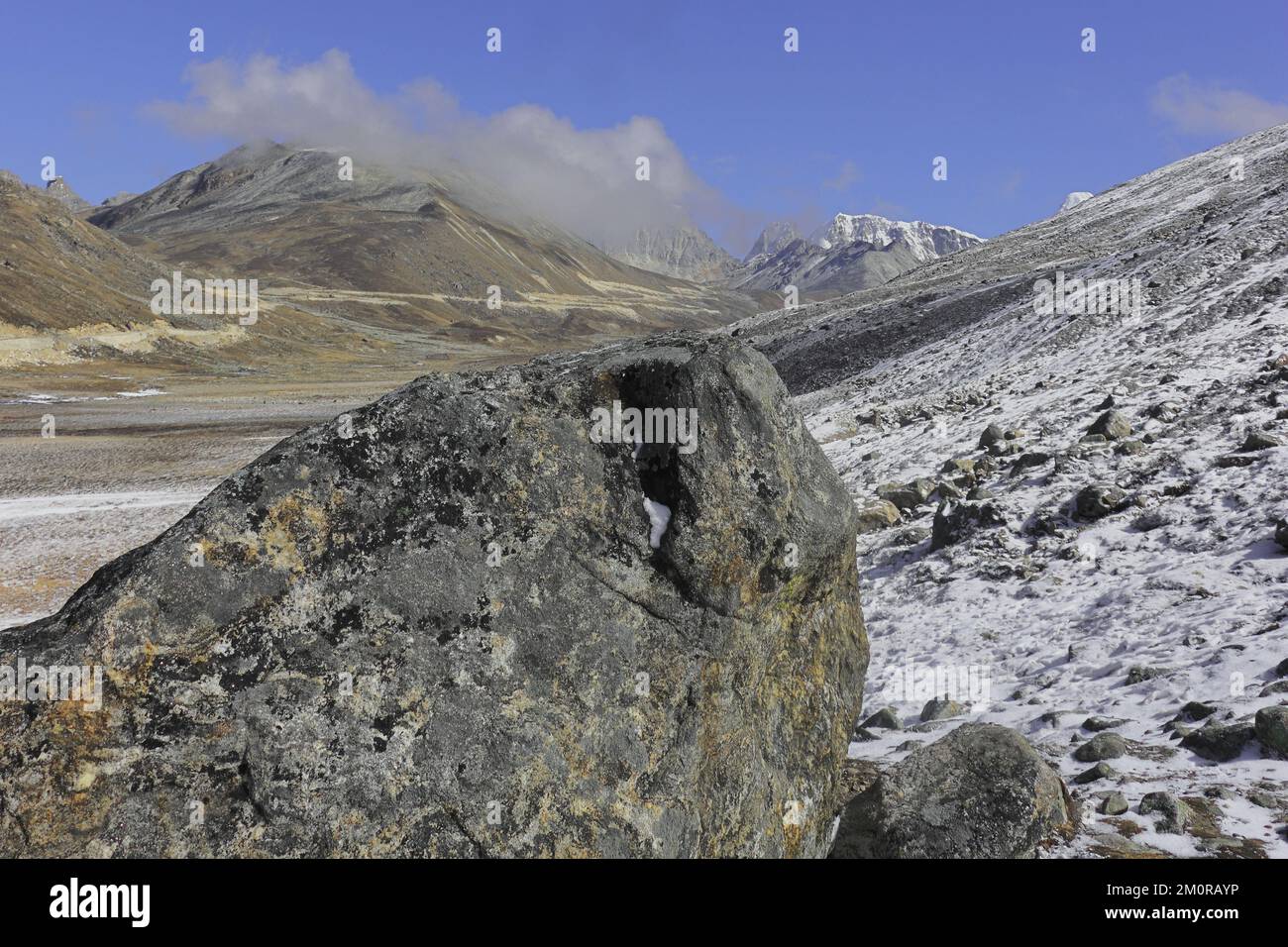 scenic view of himalaya mountains and himalayan boulder zone near zero ...