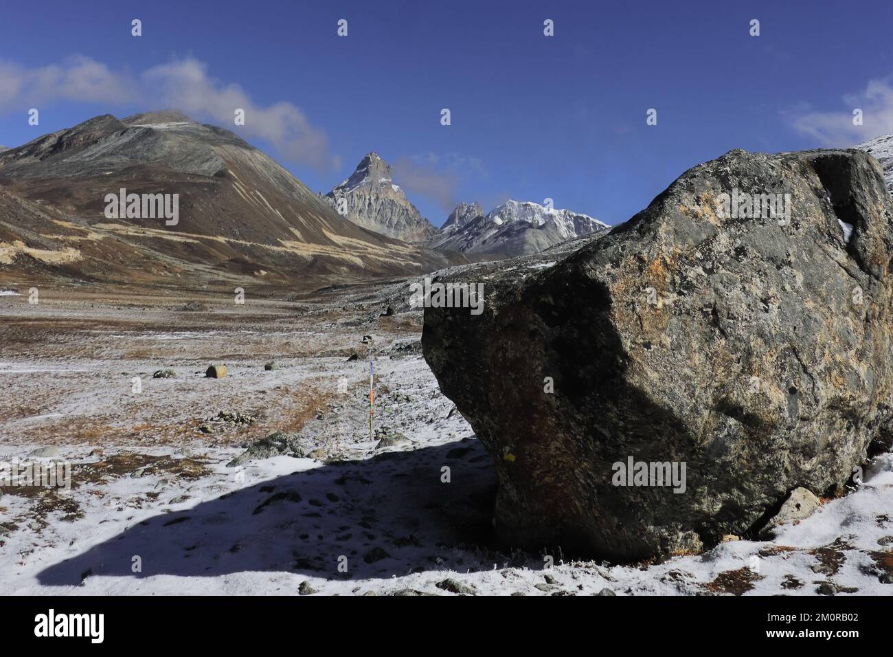 scenic view of himalaya mountains and himalayan boulder zone near zero ...