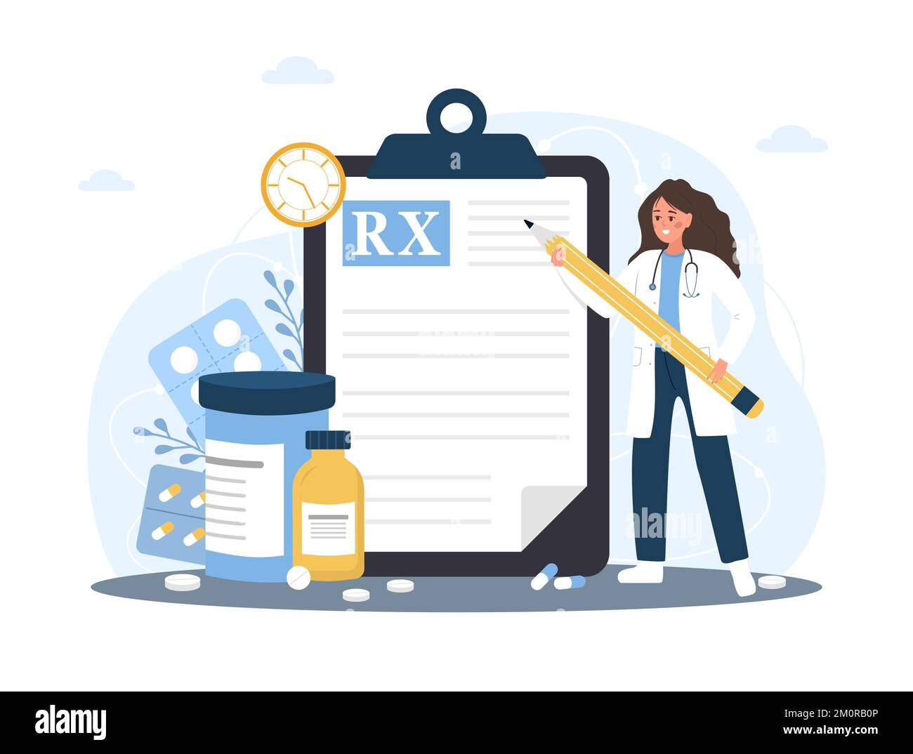 Medical prescription drugs concept. Female doctor with giant pencil ...