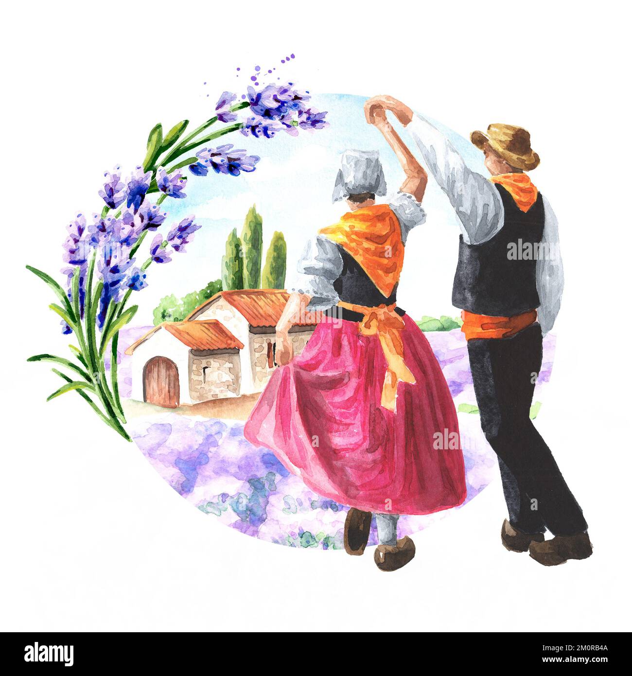 French folk dances. A couple of dancers in national costumes. Hand ...