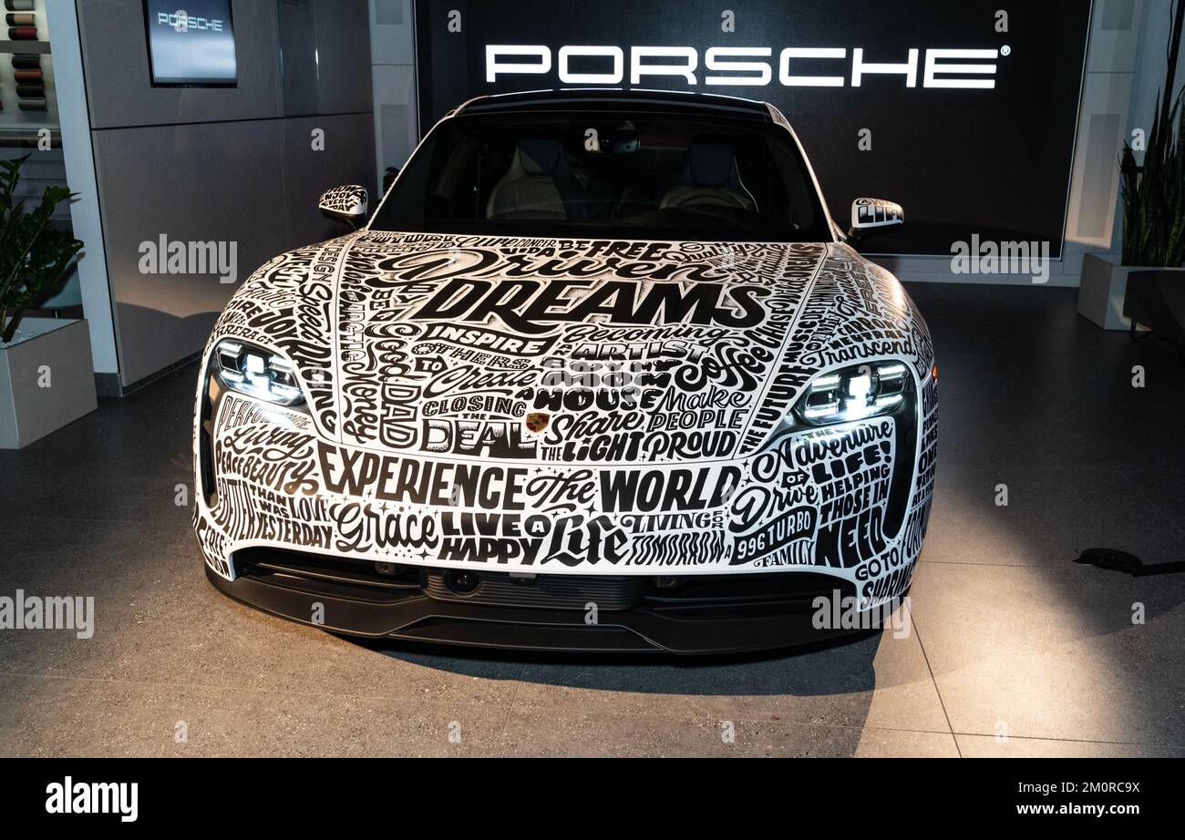 Porsche car painted and designed by Stefan Kunz on display during grand ...