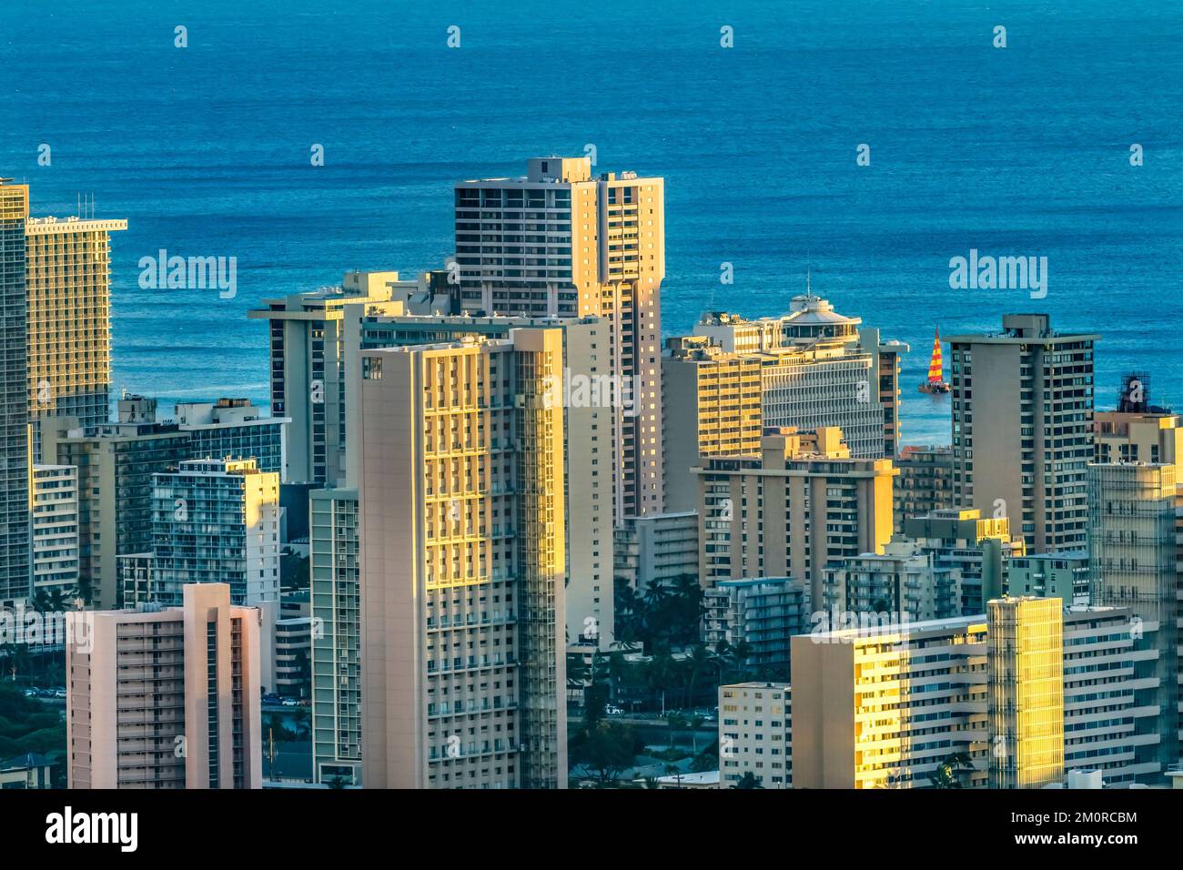 Colorful Hotels Buildings Sailboat Waikiki Beach Tantalus Outlook ...
