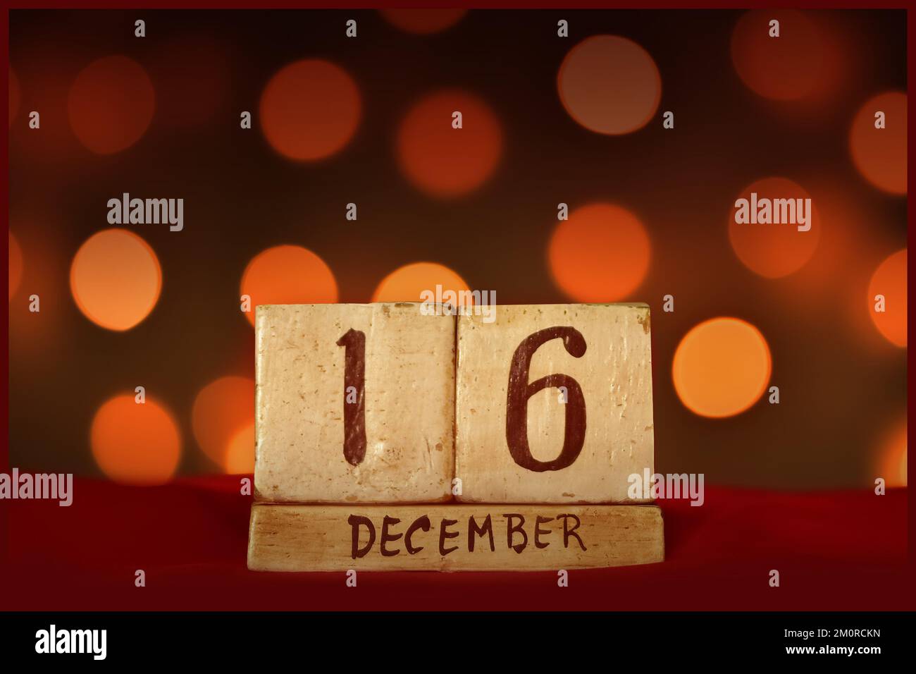 Sweet sixteen december 16 block calendar, festive bokeh lights ...