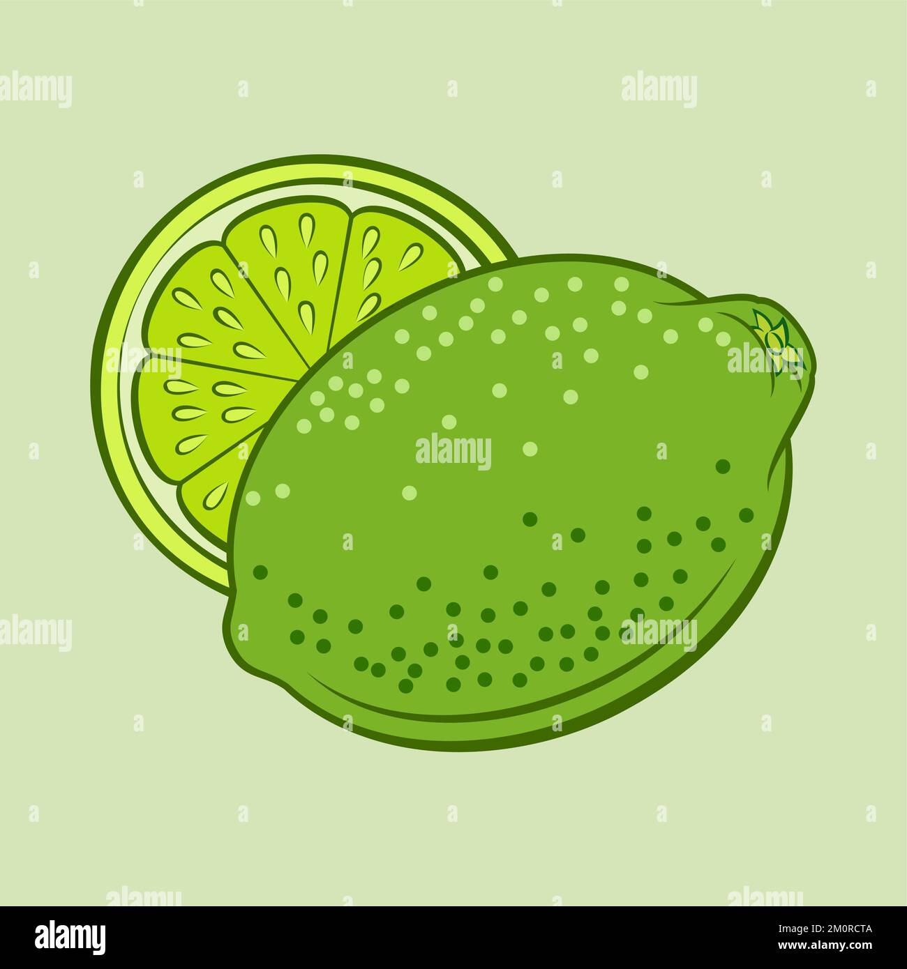 Illustration of Colorful Juicy Stylized Whole and Half Lime. Icon for ...