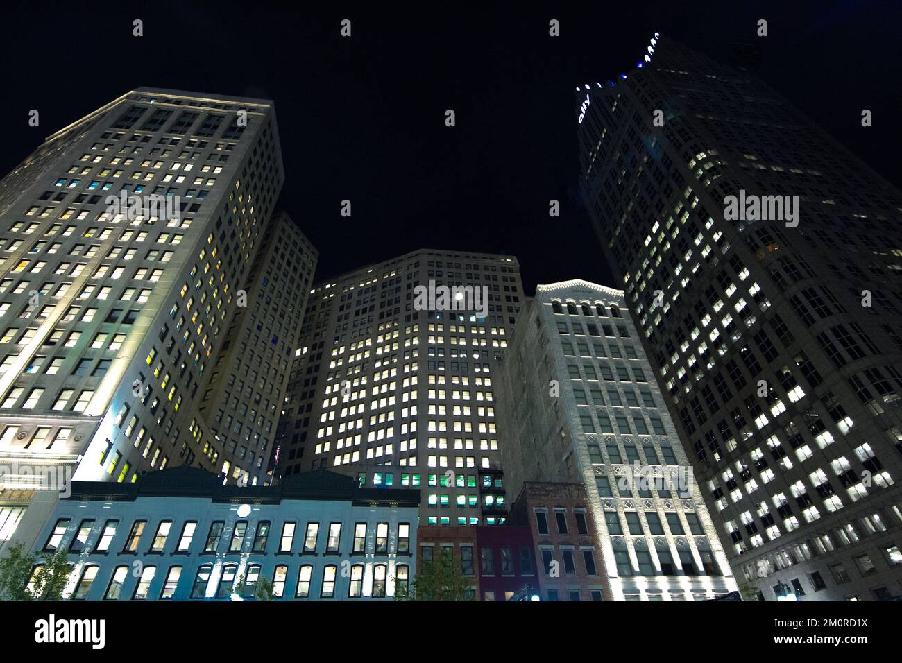 Highrise city buildings in the Financial District on Woodward Avenue at ...