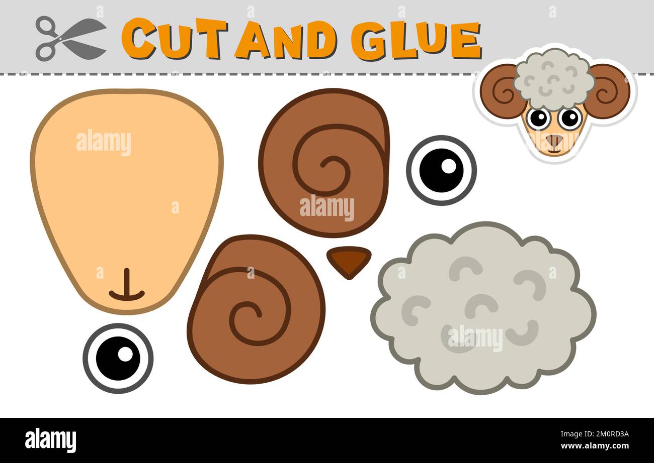 Cut out and glue a ram, sheep head. Vector illustration. Paper applique ...