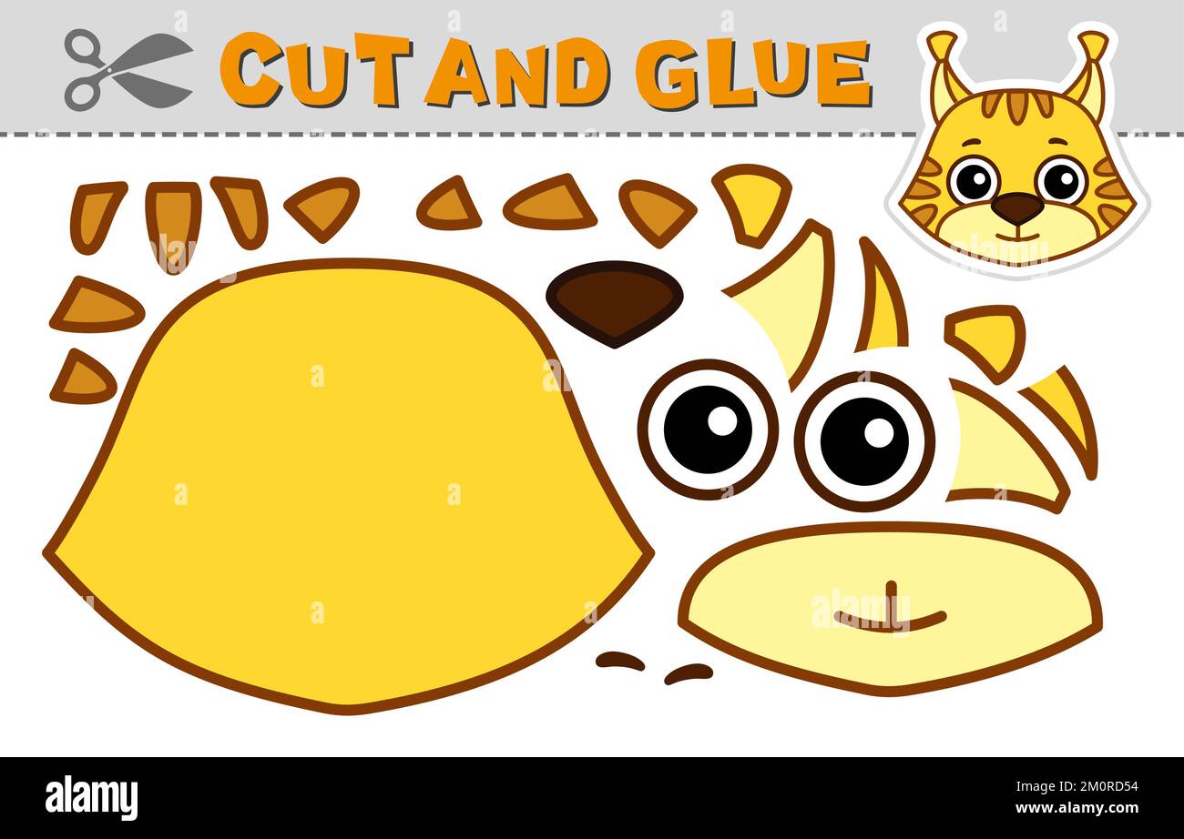 Cut out and glue a lynx head. Vector illustration. Paper applique for ...