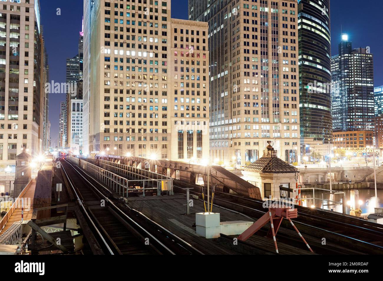 Metro ways in Chicago downtown at night Stock Photo - Alamy