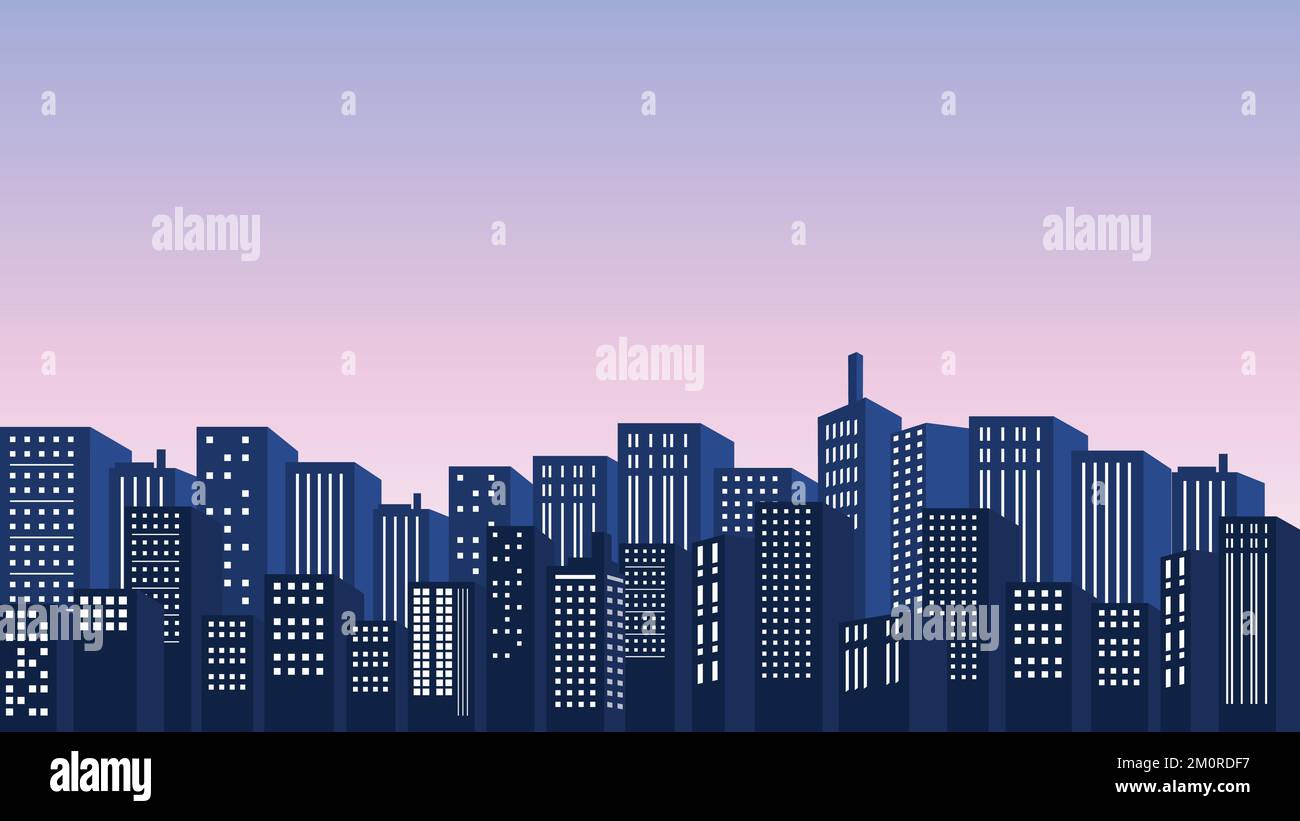 Gradation of the evening sky from the silhouette of a city with tall ...
