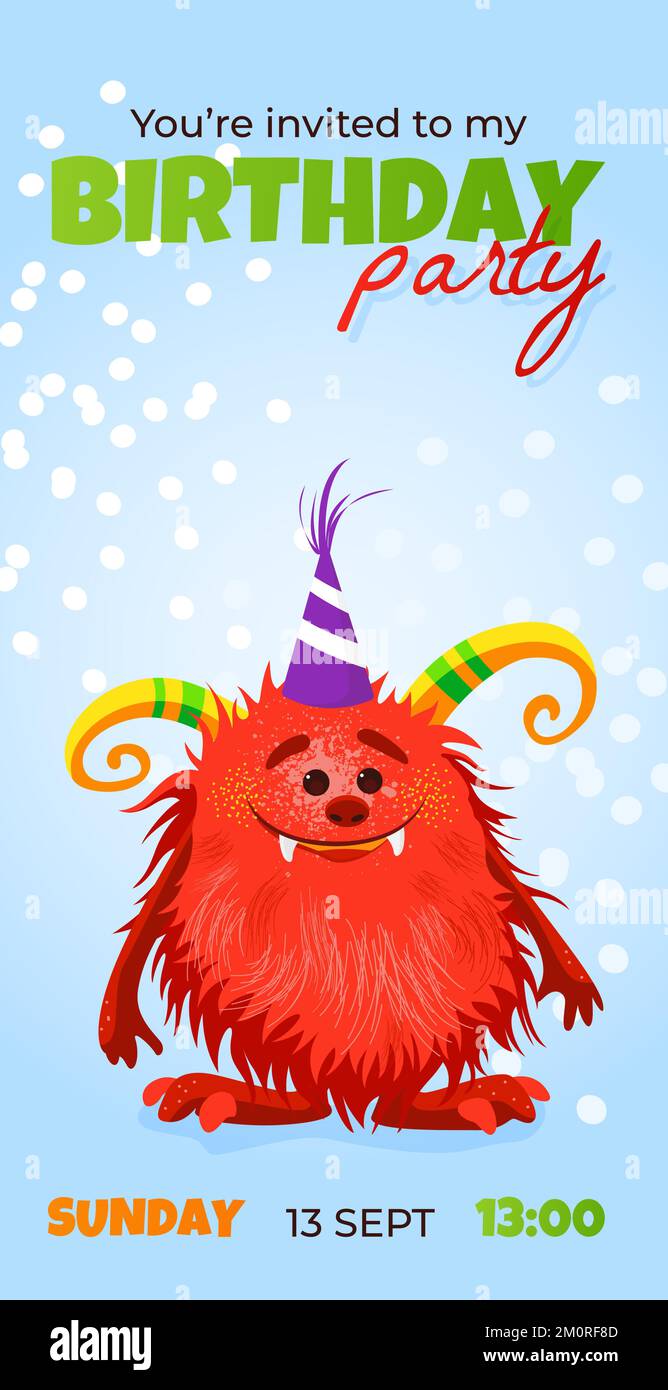 invitation card template with cute cartoon Monster Stock Vector Image ...