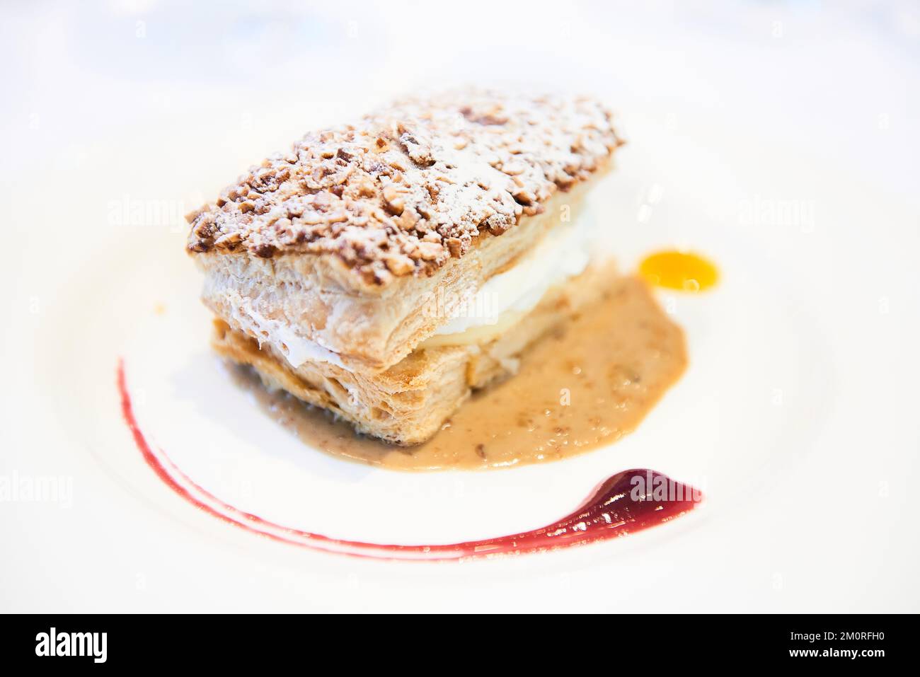Puff cake with cream. Morning dessert. View from above Stock Photo - Alamy
