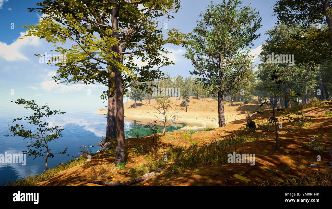 3D rendering. An immersive natural environment. Landscape to illustrate ...