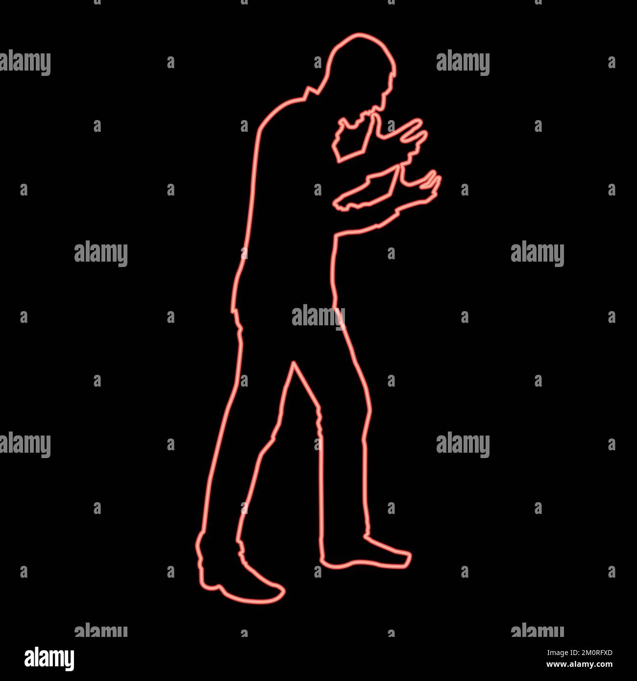 Neon man screaming in anger silhouette concept conflict icon red color ...