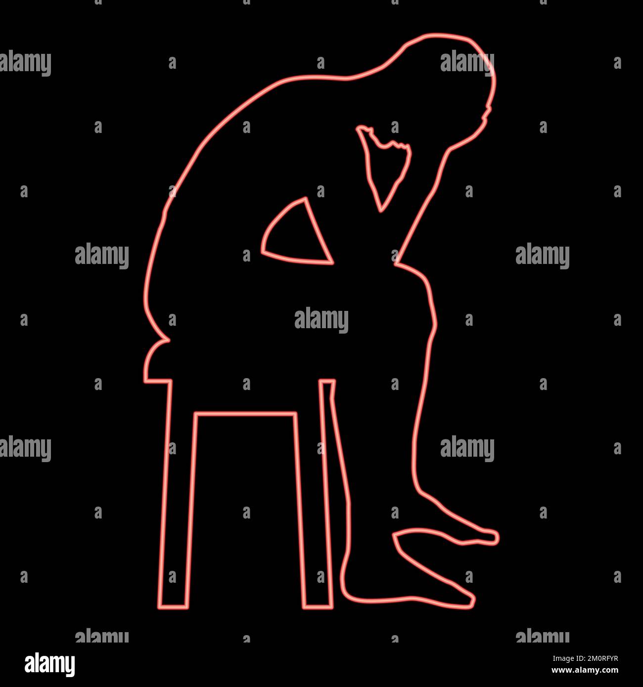 Neon man holding his head concept problem silhouette sitting no seat ...
