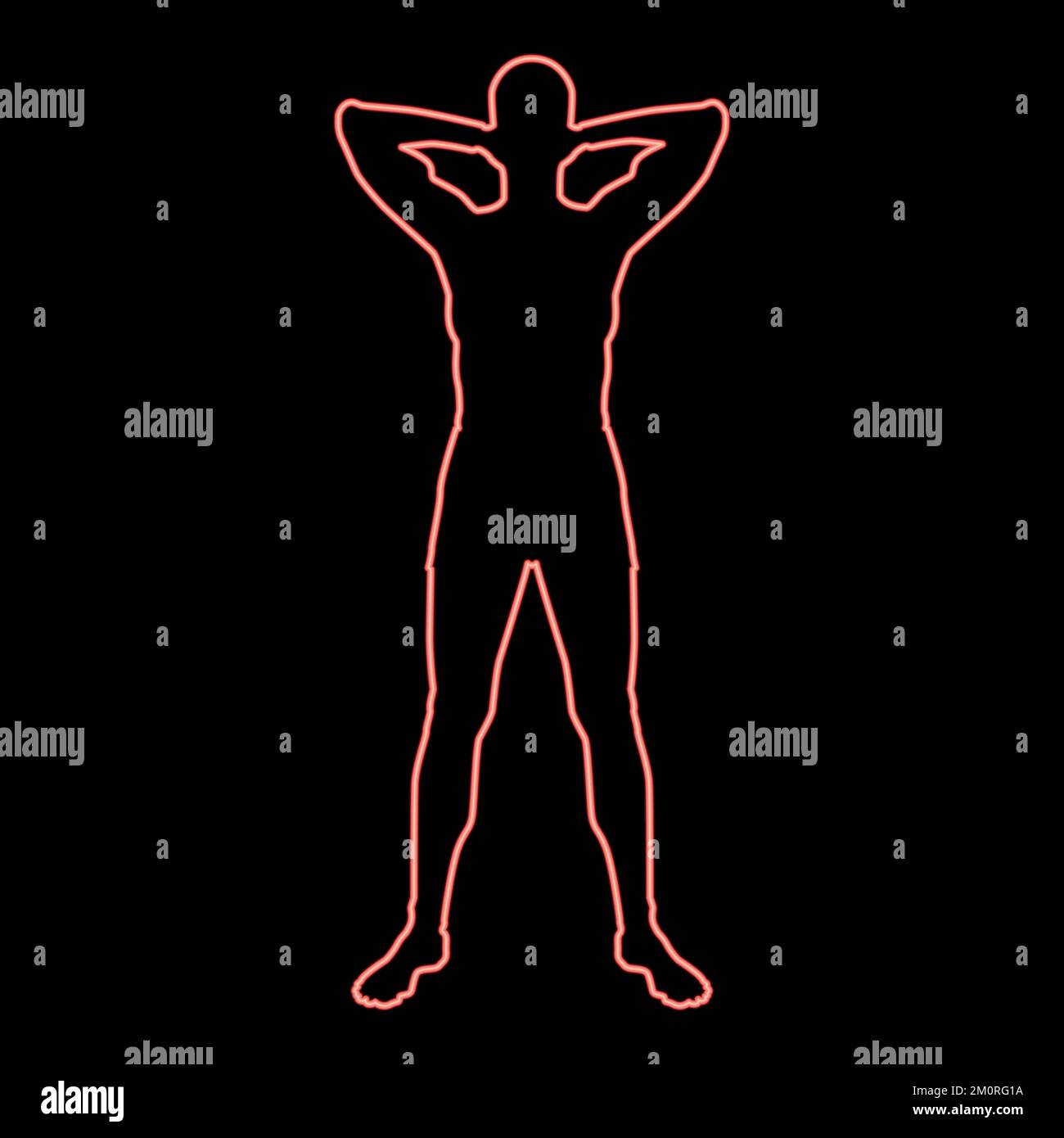 Neon concept relax sportsman doing exercise man holds hands behind head ...