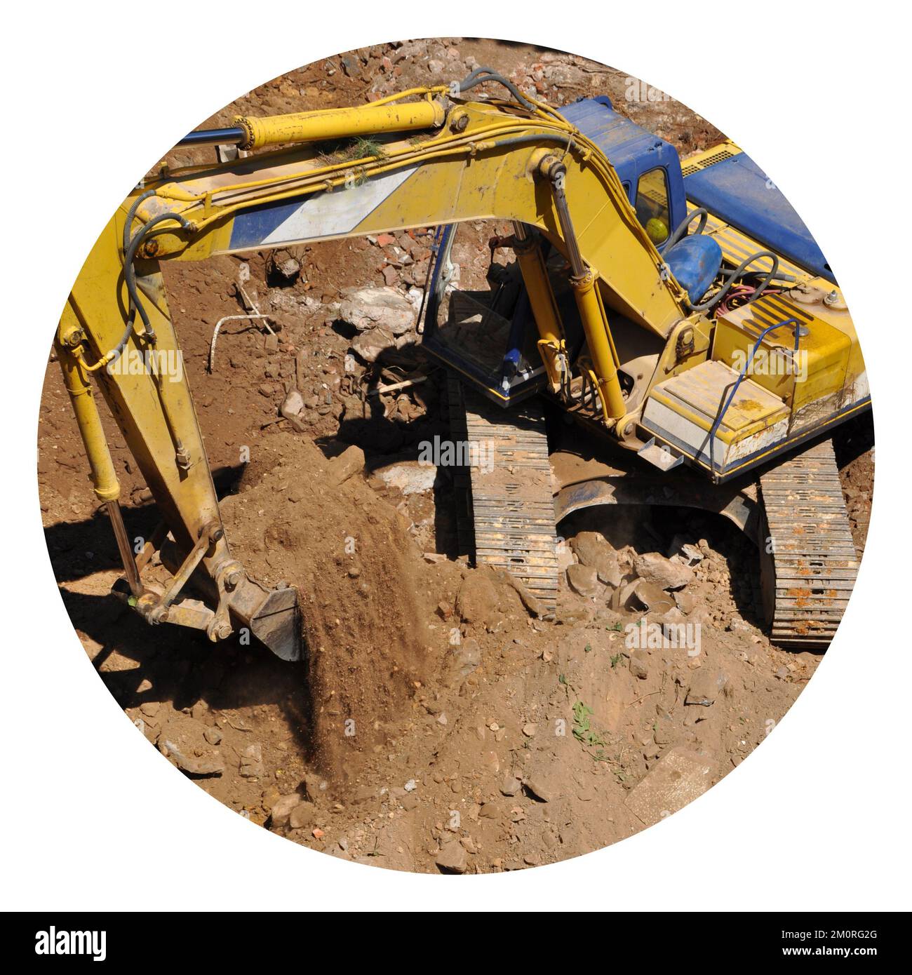 Excavator continues to work at the construction site, excavation site ...