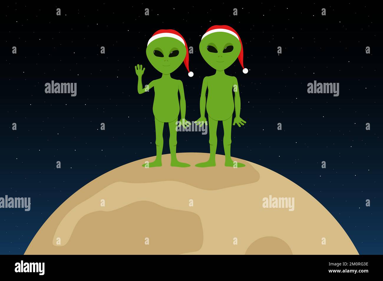 Aliens in Christmas red hats. Vector illustration Stock Vector Image ...