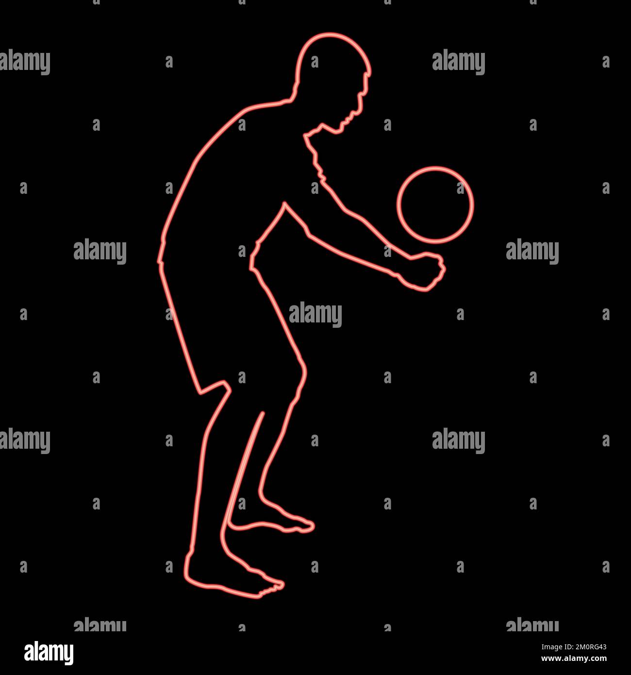 Neon volleyball player hits the ball with bottom silhouette side view ...