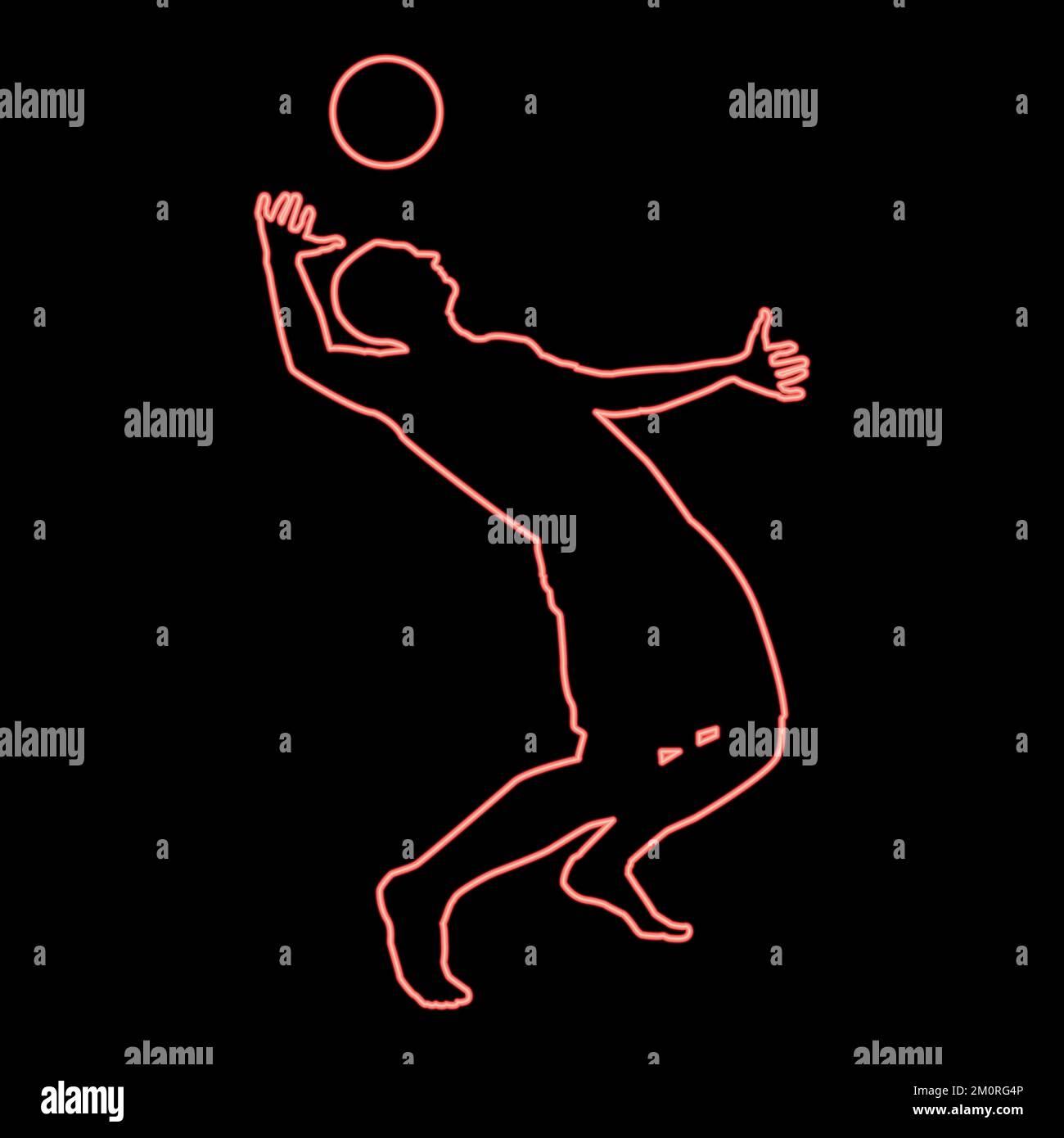 Neon volleyball player hits the ball with top silhouette side view ...