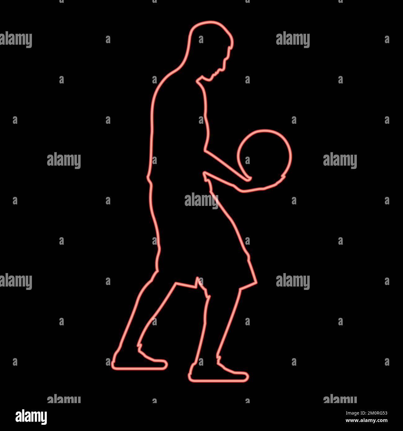 Neon basketball player holding ball man holding basketball silhouette ...