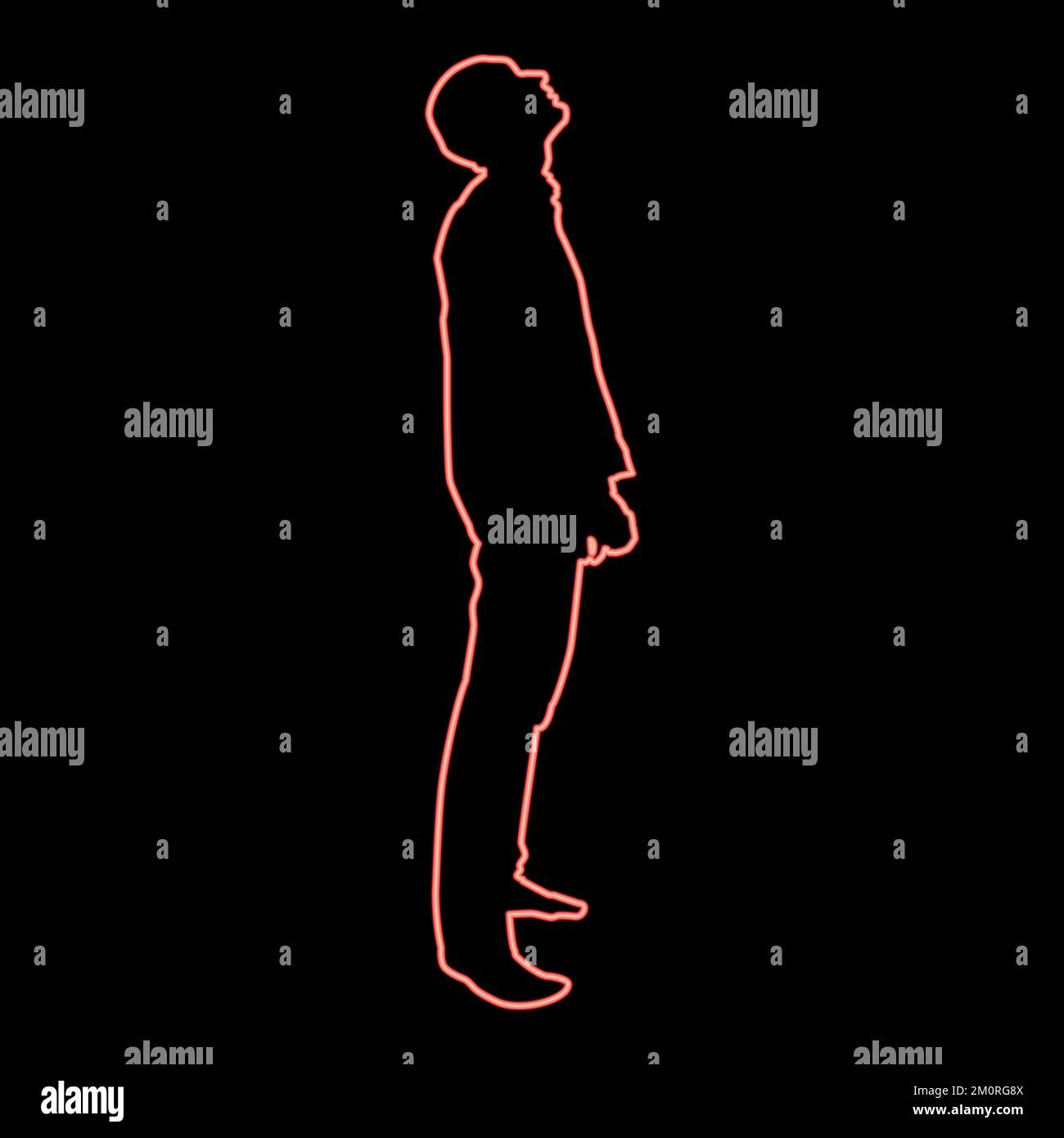 Neon man looks up silhouette iconred color vector illustration image ...
