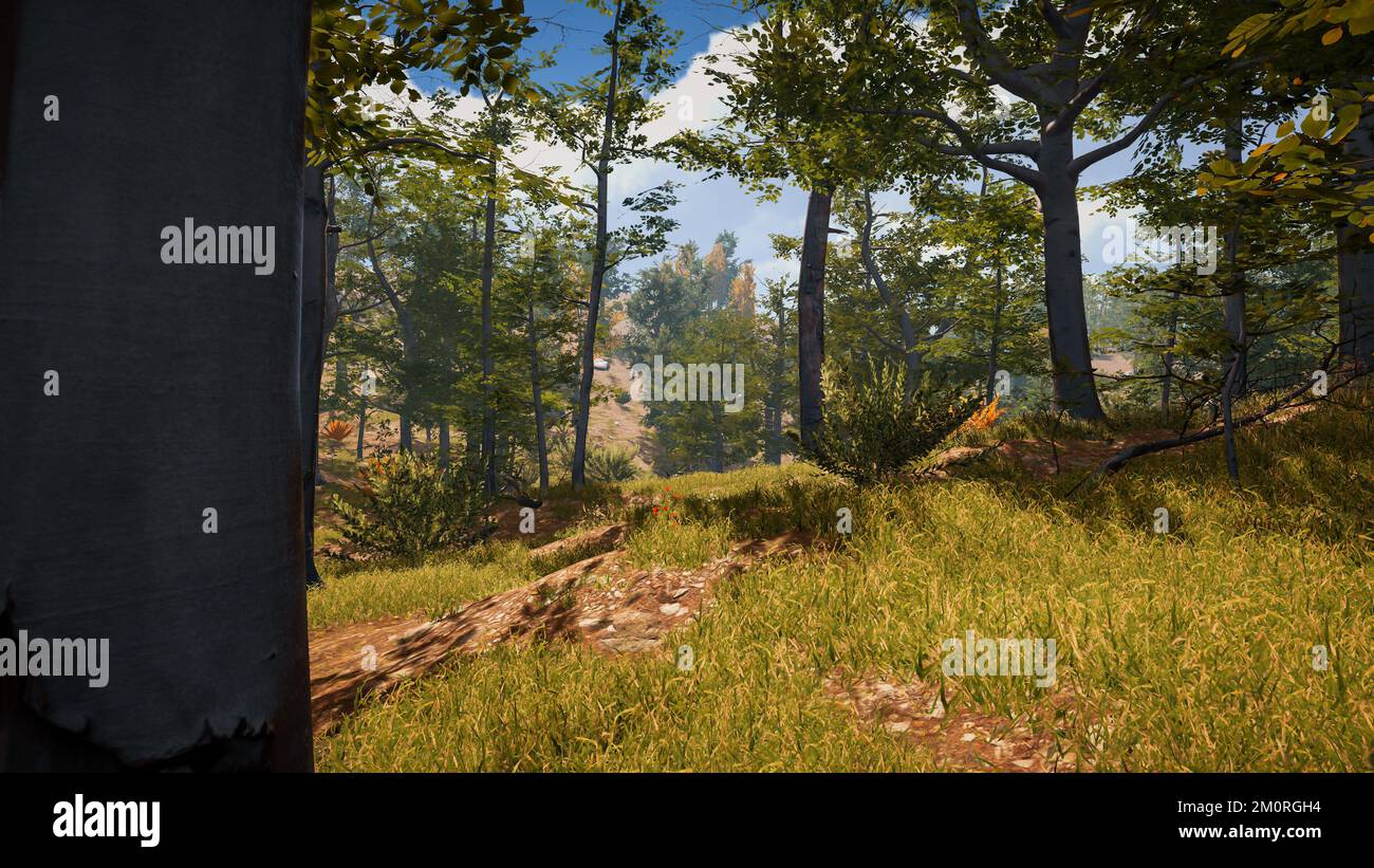 3D rendering. An immersive natural environment. Landscape to illustrate ...