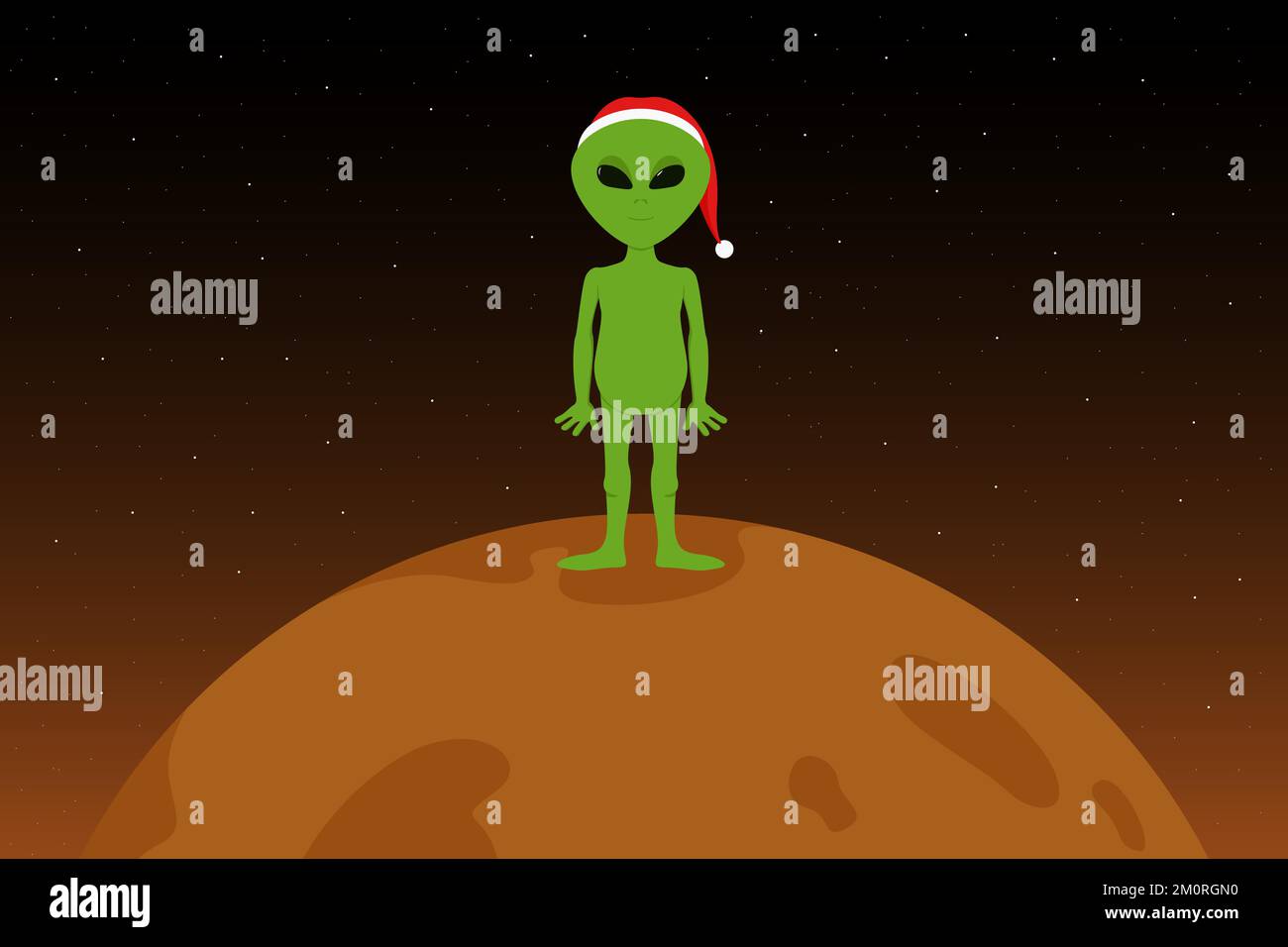 Martian in red hat. Christmas on Mars. Vector illustration Stock Vector ...