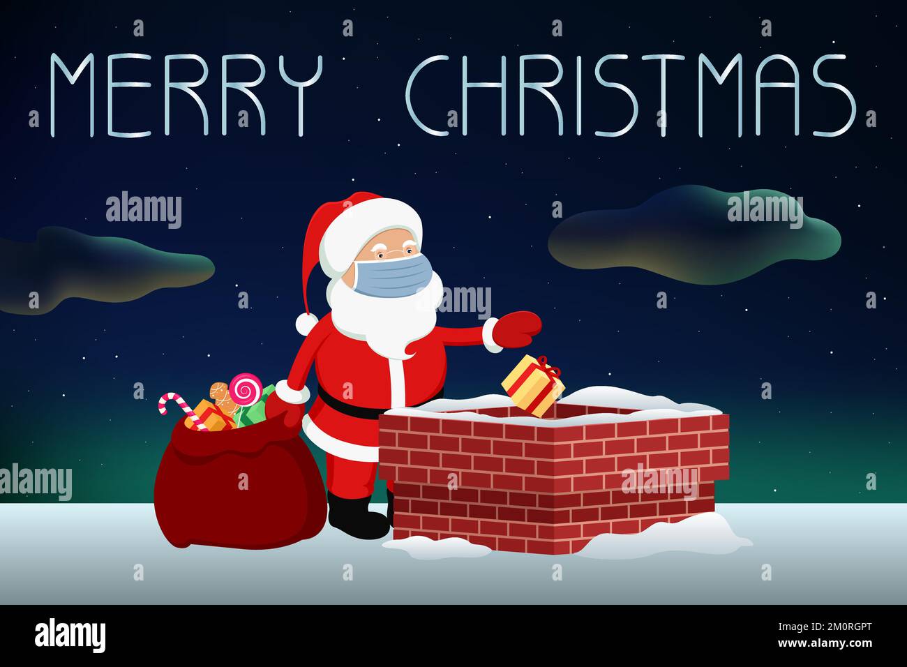 Christmas greeting card. Santa in face mask. Vector illustration Stock ...