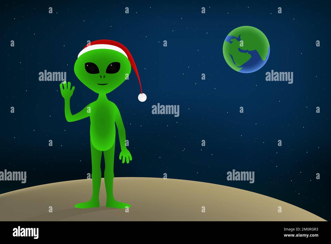 Green humanoid in Christmas red hat. Vector illustration Stock Vector ...