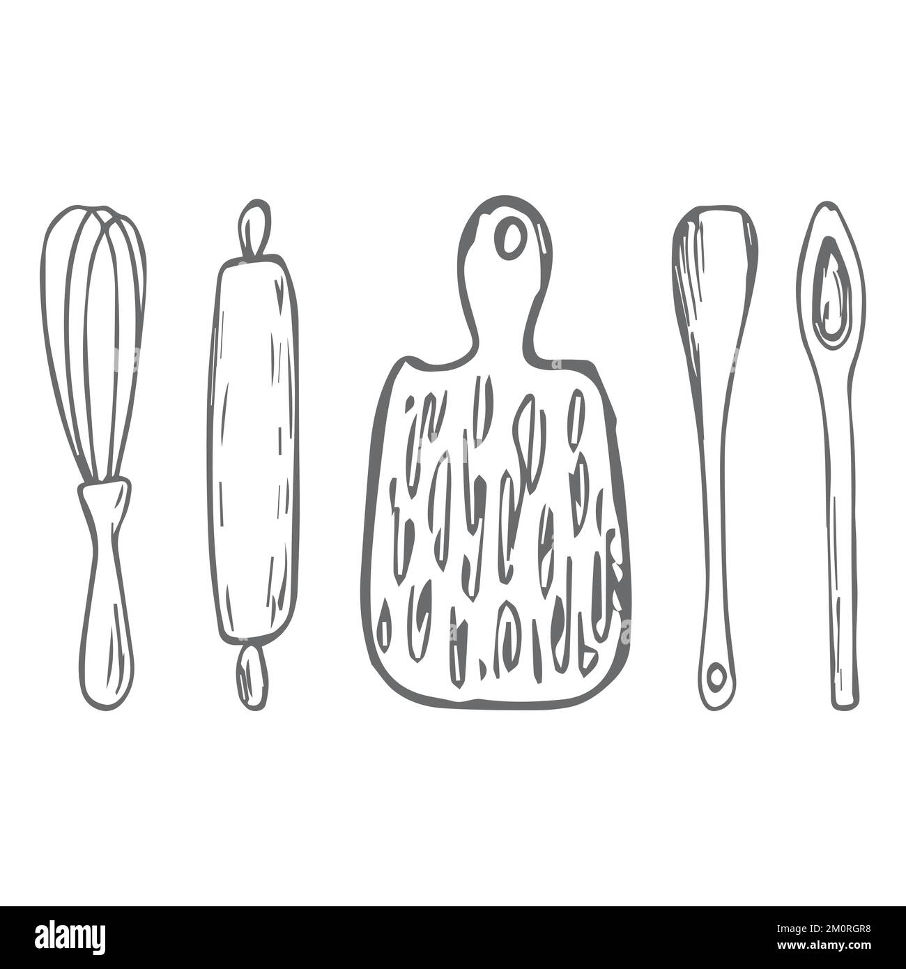 Vector illustration of kitchen utensils for baking, drawn by hand ...