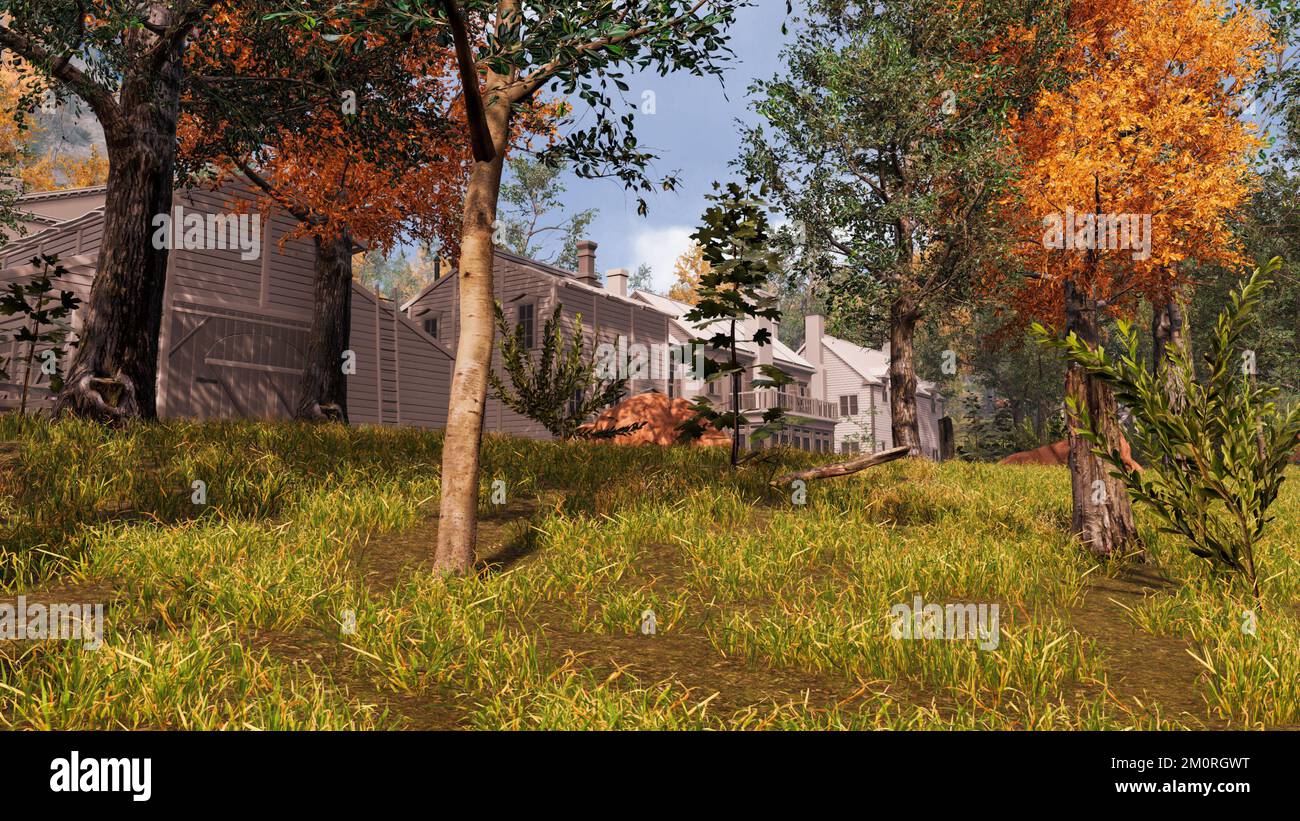 3D rendering. An immersive natural environment. Landscape to illustrate ...