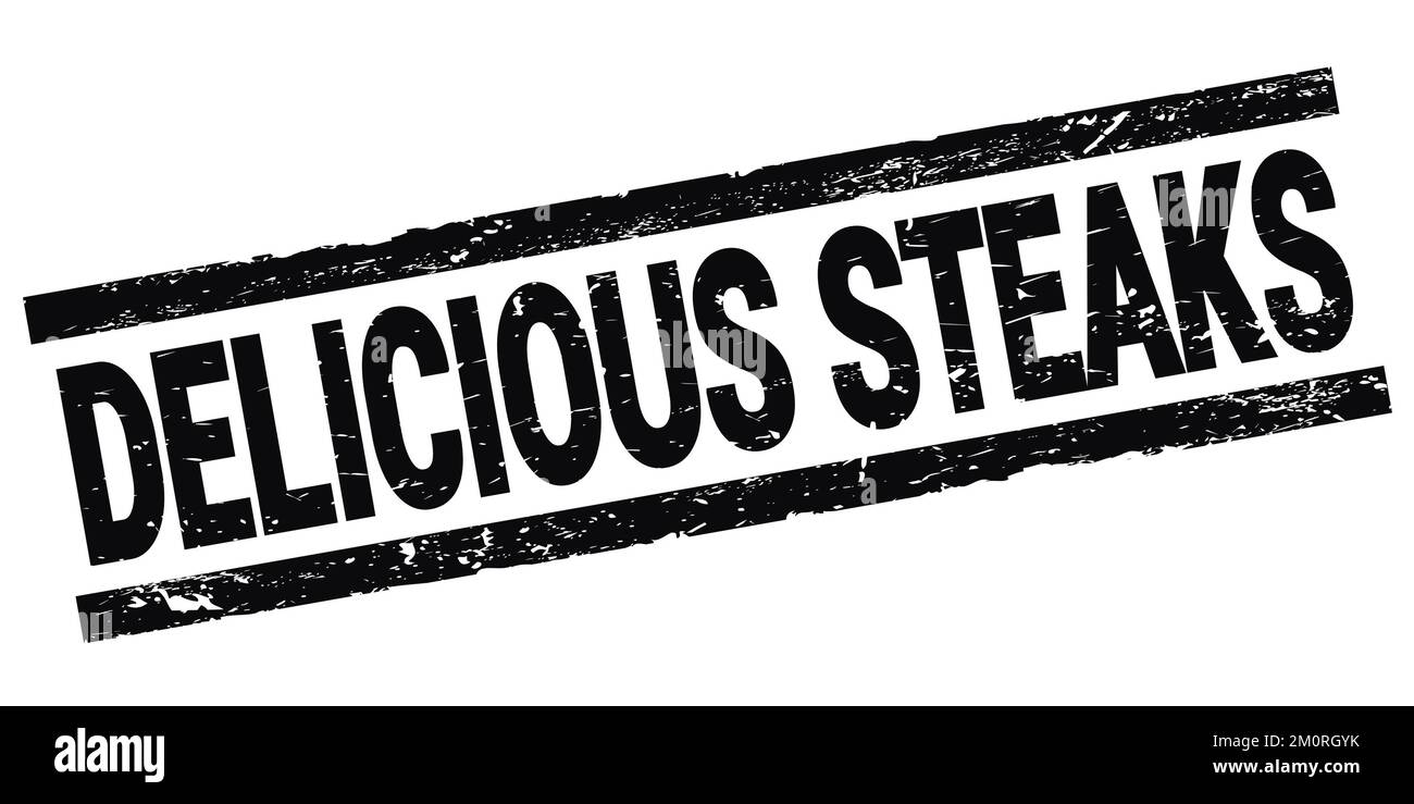 DELICIOUS STEAKS text written on black rectangle stamp sign Stock Photo ...