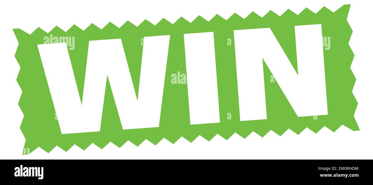 WIN text written on green zig-zag stamp sign Stock Photo - Alamy