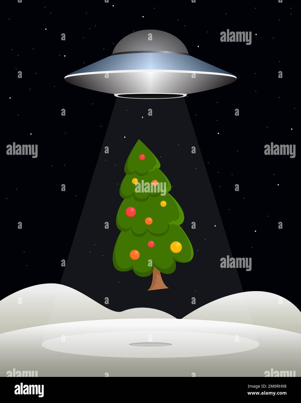UFO abducting Christmas tree. Vector illustration Stock Vector Image ...
