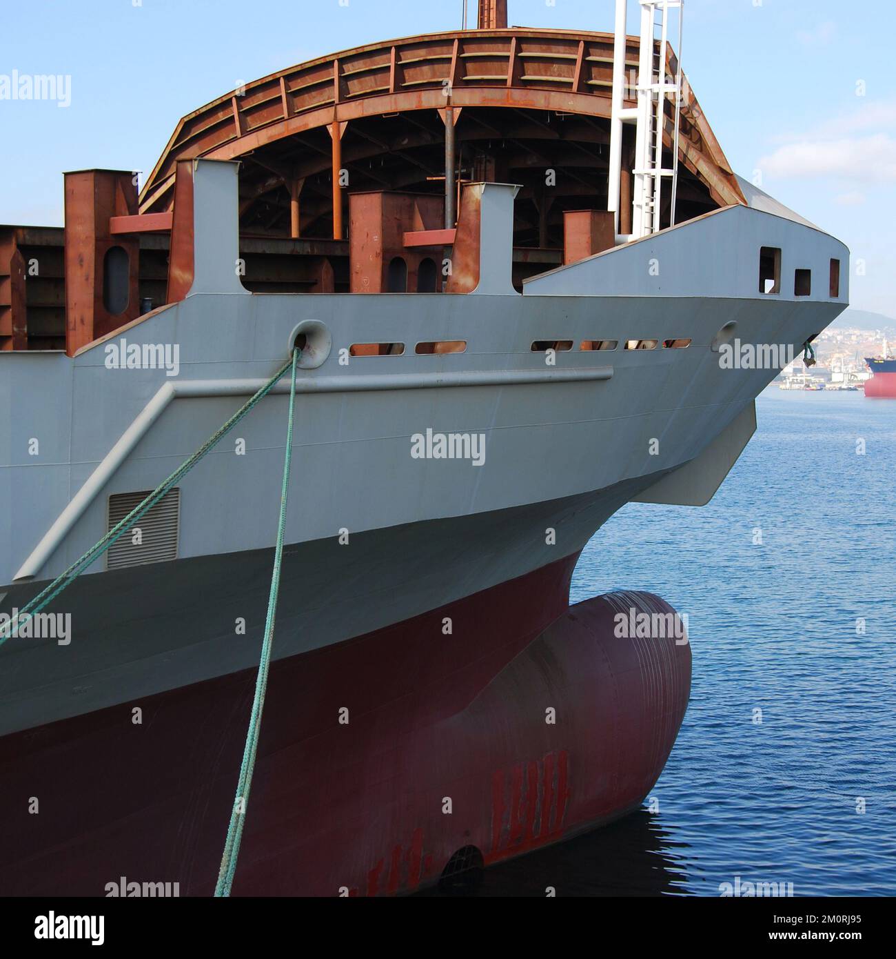 Big tonnage steel ship is under construction in shipyard, shipbuilding ...