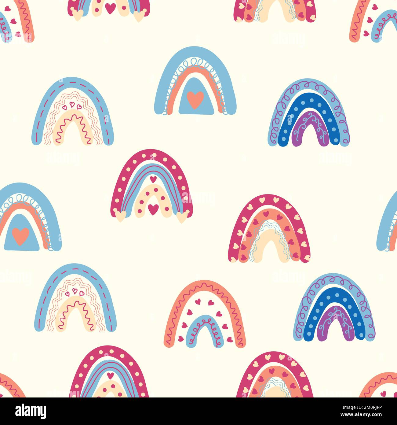 Rainbow seamless pattern in pastel colors. Scandinavian baby hand drawn ...