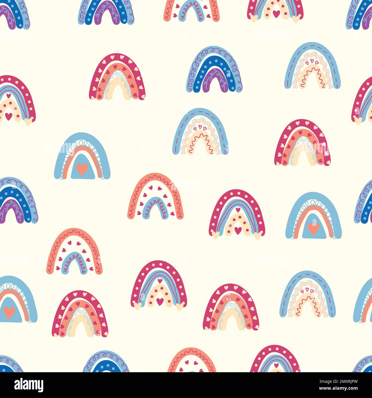 Rainbow seamless pattern in pastel colors. Scandinavian baby hand drawn ...