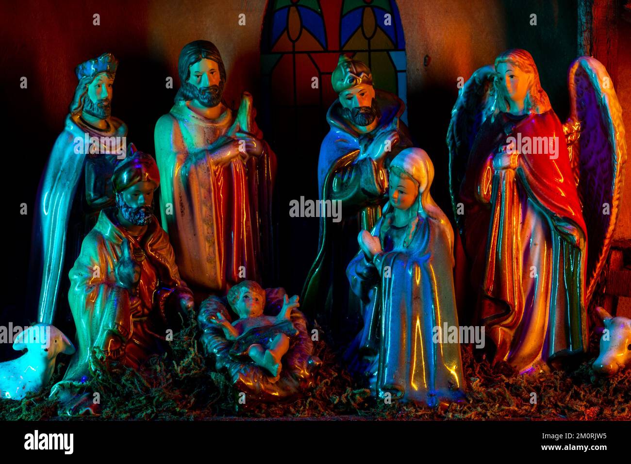 Nativity of Jesus. Christmas Jesus in crib. Christmas nativity scene of ...