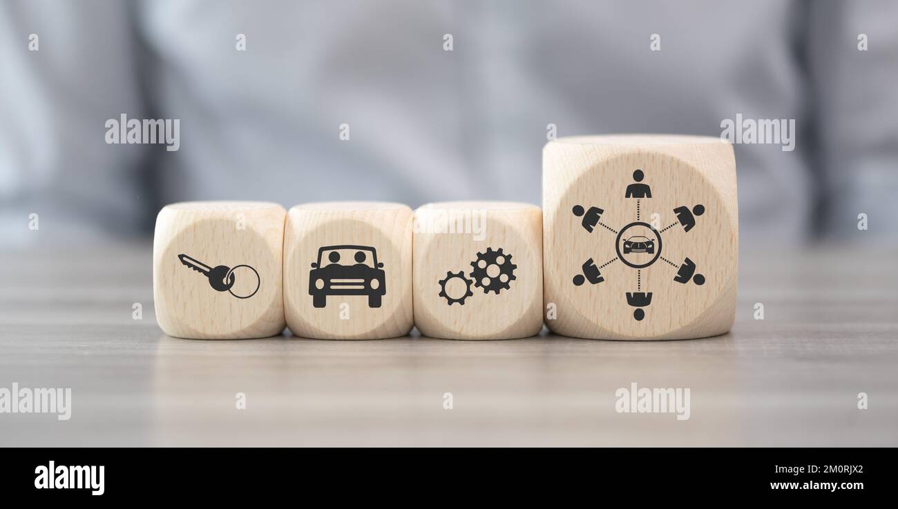 Wooden blocks with symbol of car sharing concept Stock Photo - Alamy