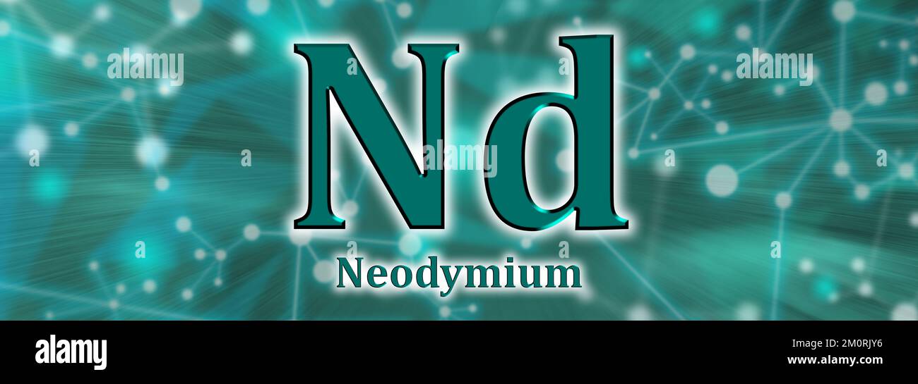 Nd symbol. Neodymium chemical element on green network background Stock ...