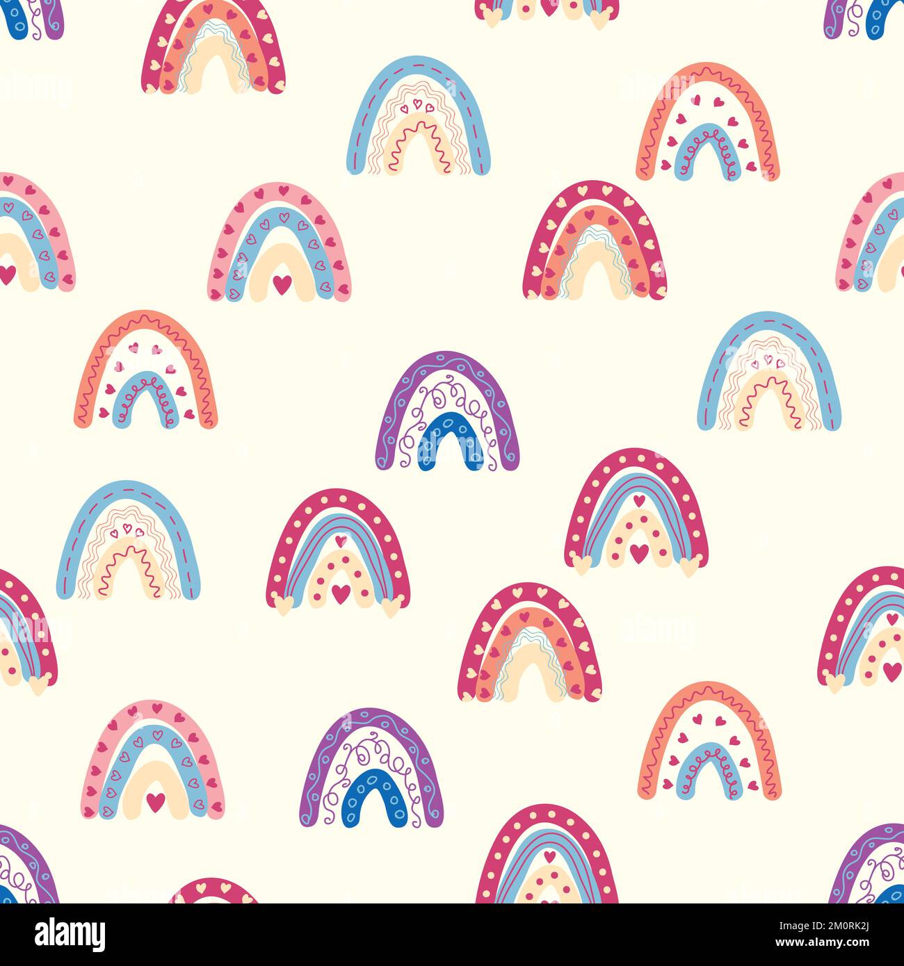 Rainbow seamless pattern in pastel colors. Scandinavian baby hand drawn ...