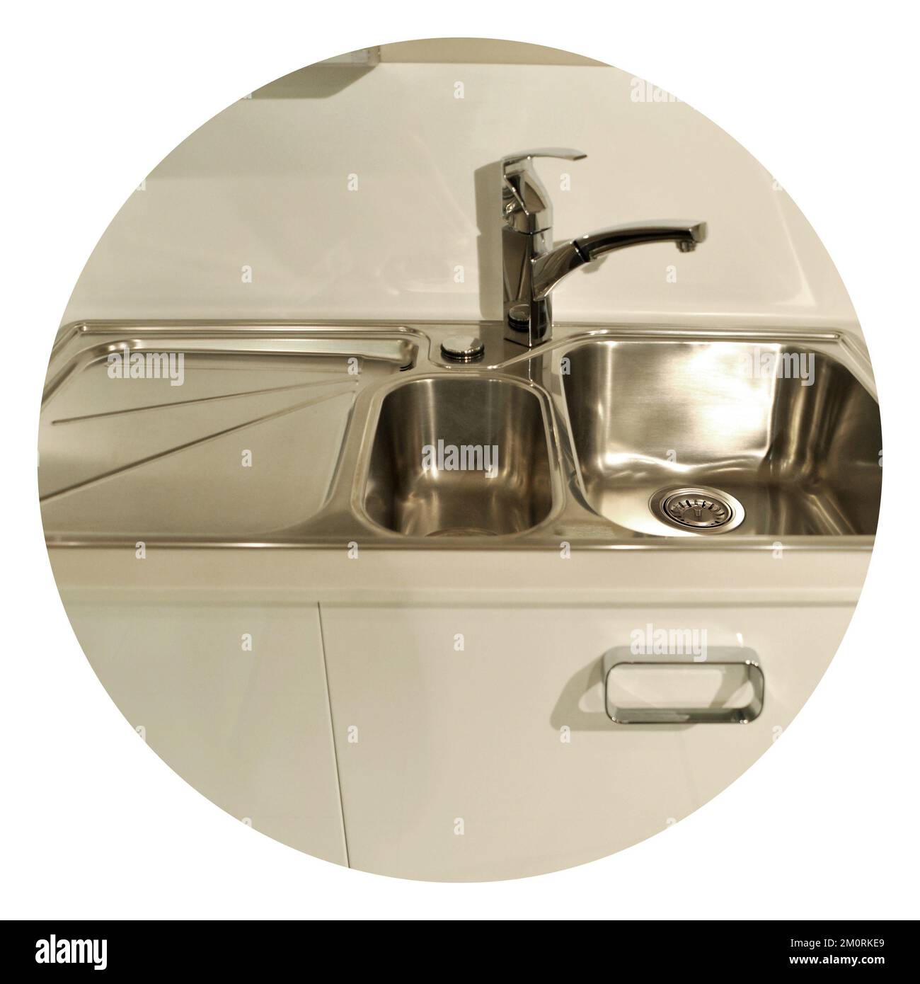 Interior of luxurious modern kitchen and stainless steel sink, tap and ...