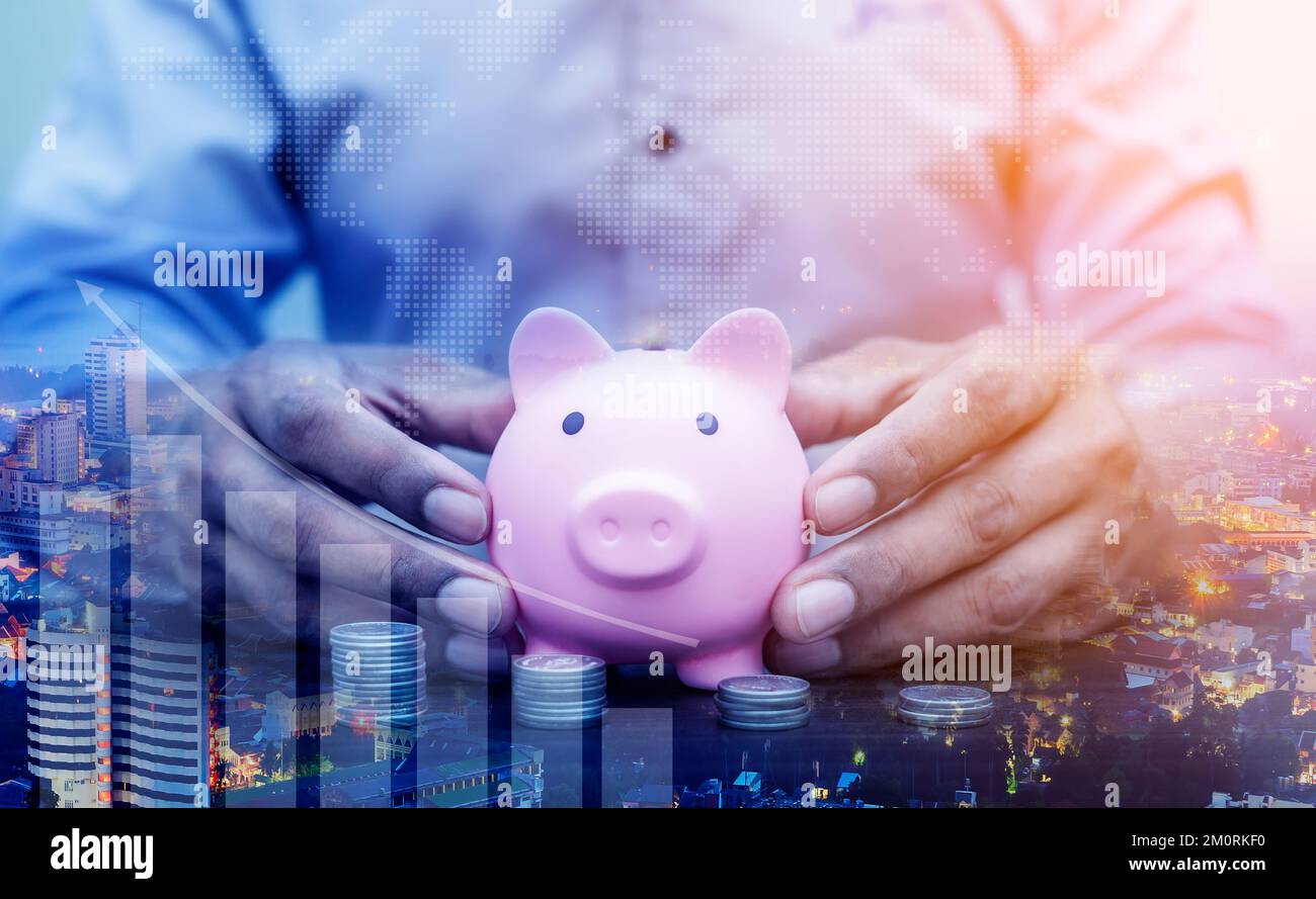 Duoble Exposure, Money and financial concept, Online Banking Savings ...