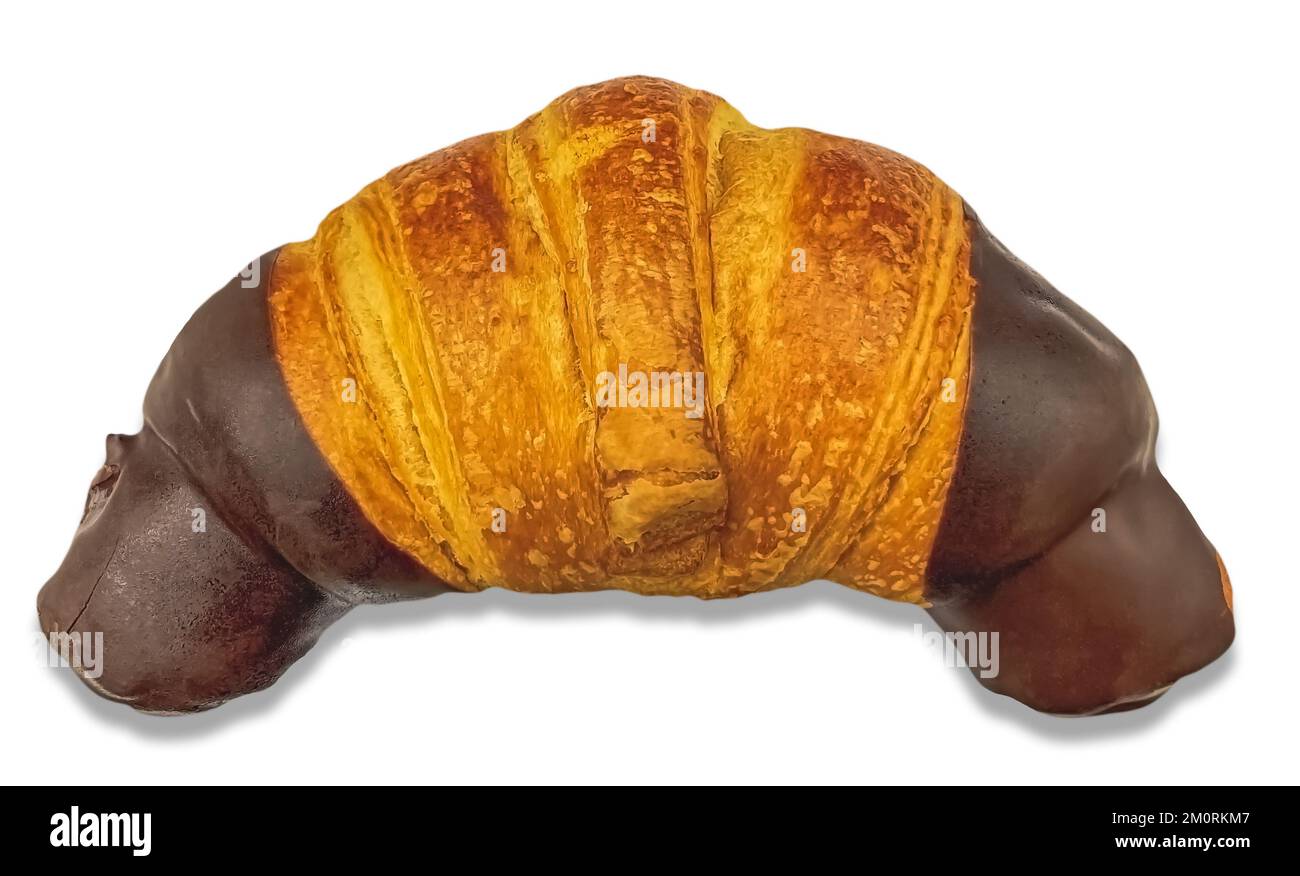 Chocolate covered croissant isolated on white background Stock Photo ...