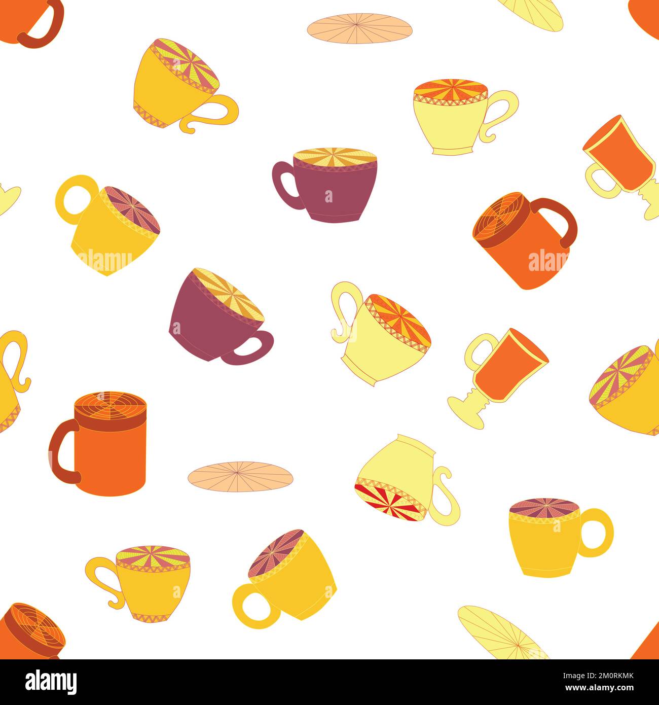 Cups and saucers bright seamless pattern. Tea, tea shop, coffee ...