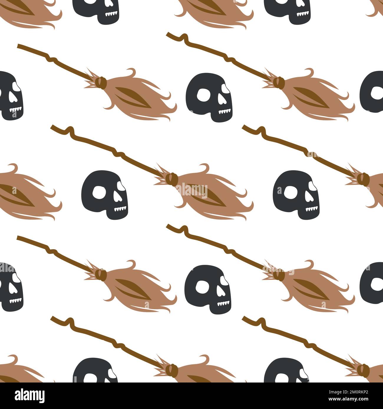 Witches school of magical objects seamless pattern in flat style. Broom ...