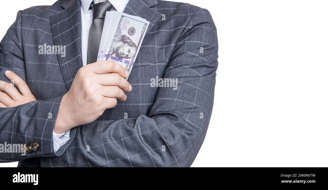 businessmen hold money salary in studio, copy space. businessmen hold ...