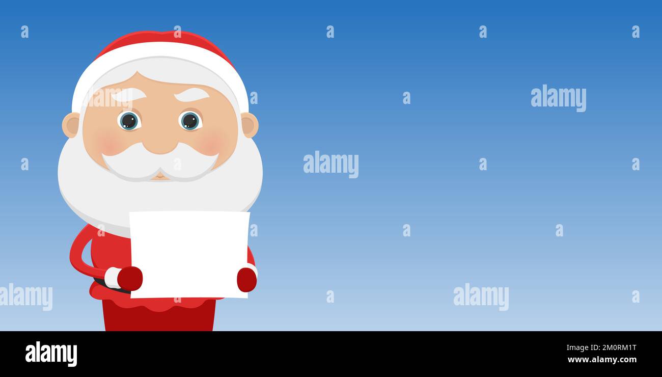Santa holding blank sheet of paper. Christmas card with copy space ...